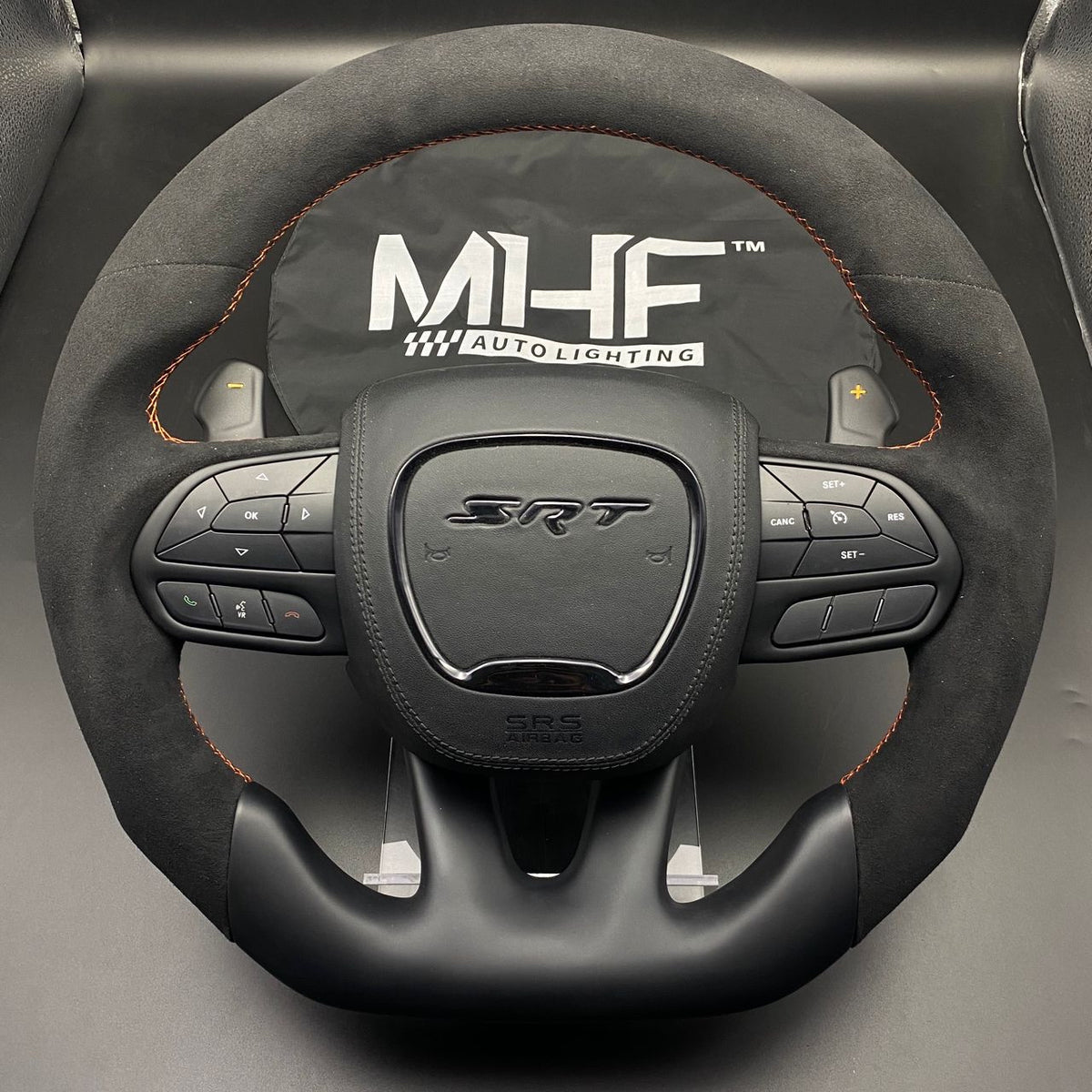 2014-2021 Matte Black Orange Accent Alcantara “SRT Demon Style” Steeri ...