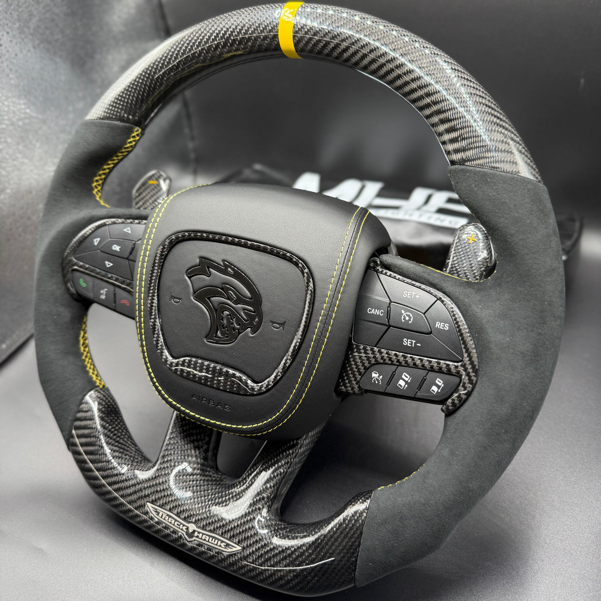 2018-2020 Carbon “Track Series” Yellow Accent TrackHawk Steering Wheel ...