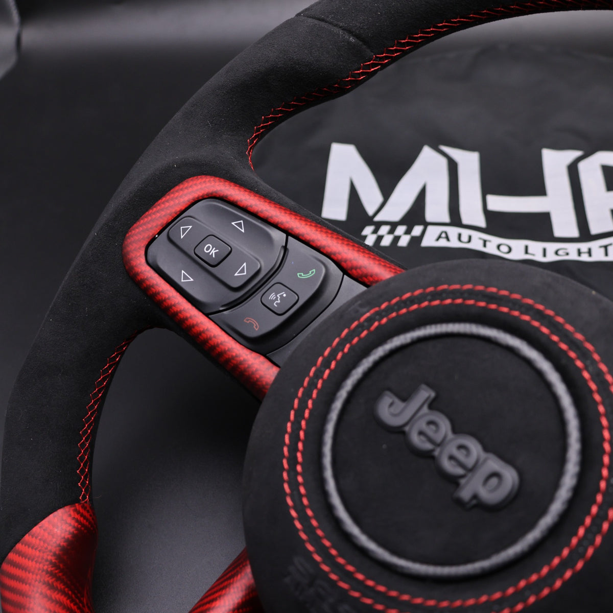 2018-2024 JT / JL “Red Accent Alcantara Jeep Wrangler Steering Wheel ...