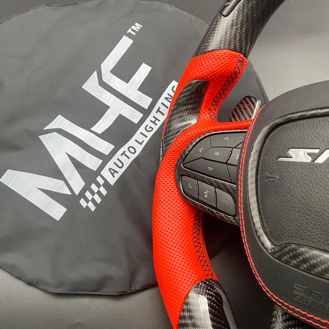 2018-2021 Carbon “Track Series” Red Leather TrackHawk Steering Wheel ...